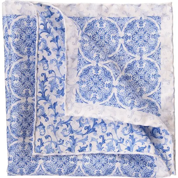 ELIZABETTA Portodouble Sided Silk Pocket Square For - Azure