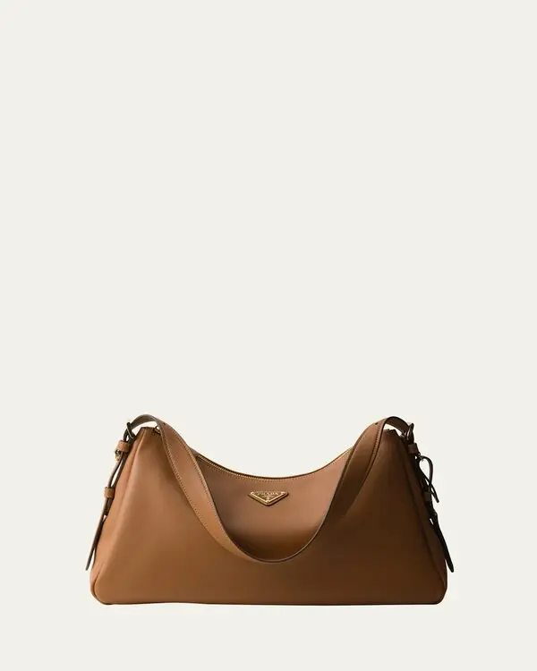 Prada Aimee Grain Leather Shoulder Bag - Caramel