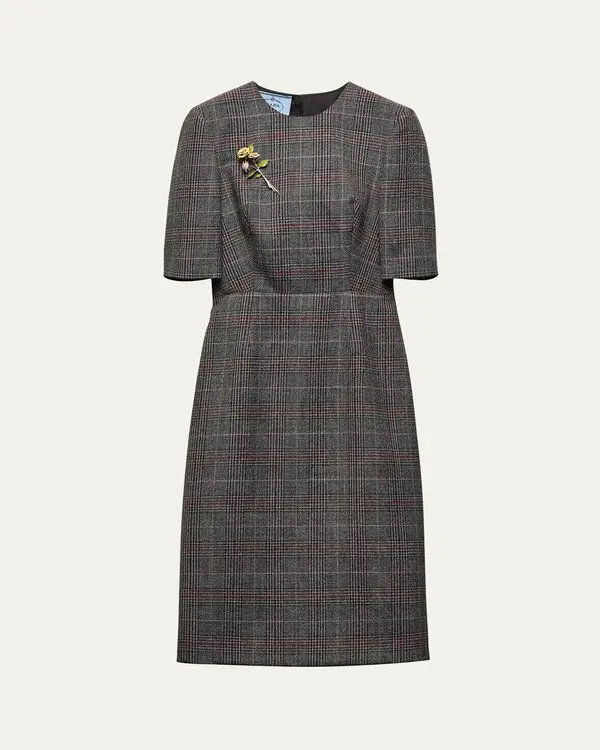 Prada Prince Of Wales Check Midi Dress - Ebano