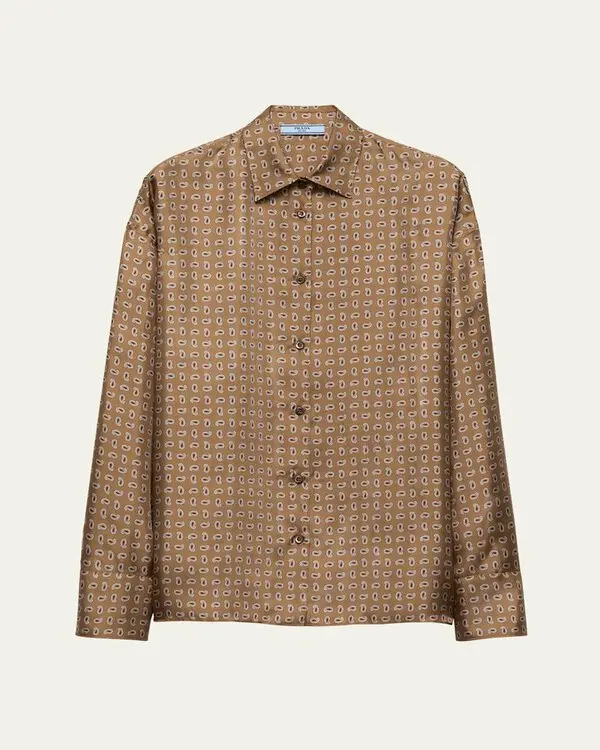 Prada Paisley Print Silk Twill Blouse - Sughero