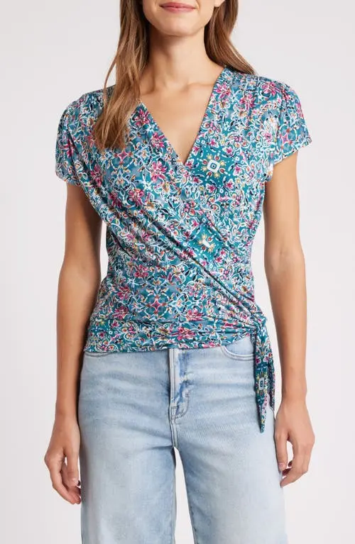 Loveappella Print Wrap Top - Teal Rose