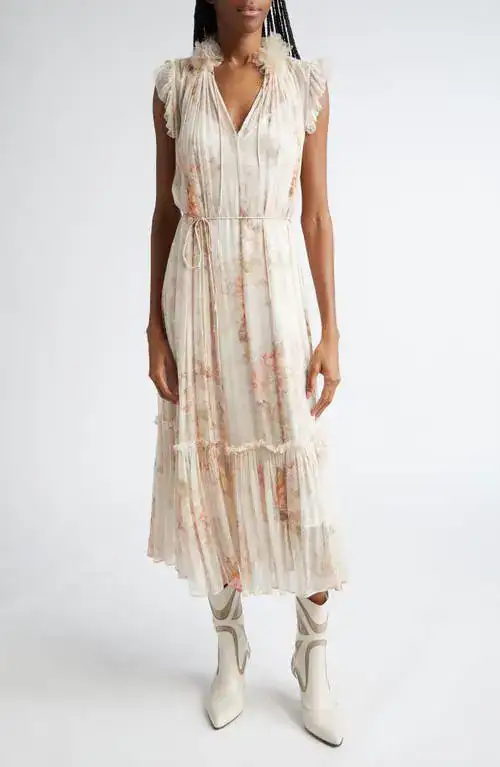 Zimmermann Floral Flutter Chiffon Midi Dress In Cream Rococo Floral - 60%  Off | Editorialist