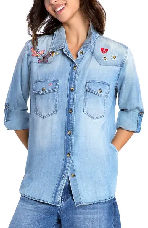 BILLY T Butterfly Kiss Embroidered Button-up Shirt