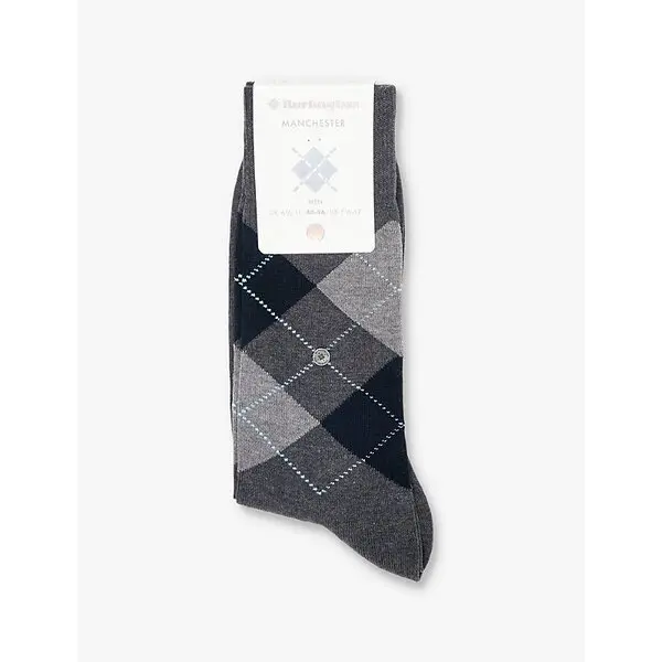 BURLINGTON Manchester Check-print Cotton-blend Socks - Anthracite Mel.