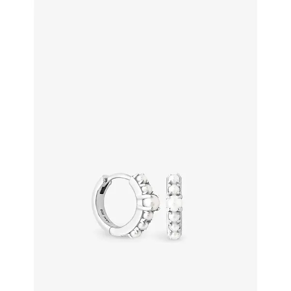 ASTRID & MIYU Rhodium Sterling And Pearl Huggie Earrings