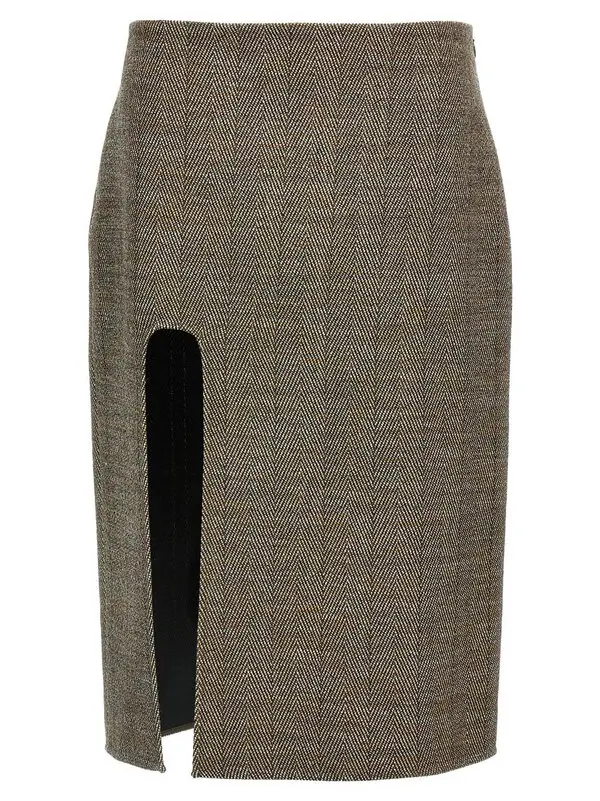 Stella McCartney Slit Tweed Skirt - Brown