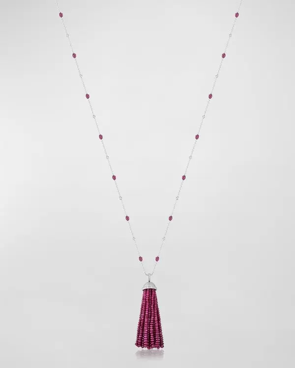 ANDREOLI Ruby And Diamond Tassel Necklace - White Gold & Ruby