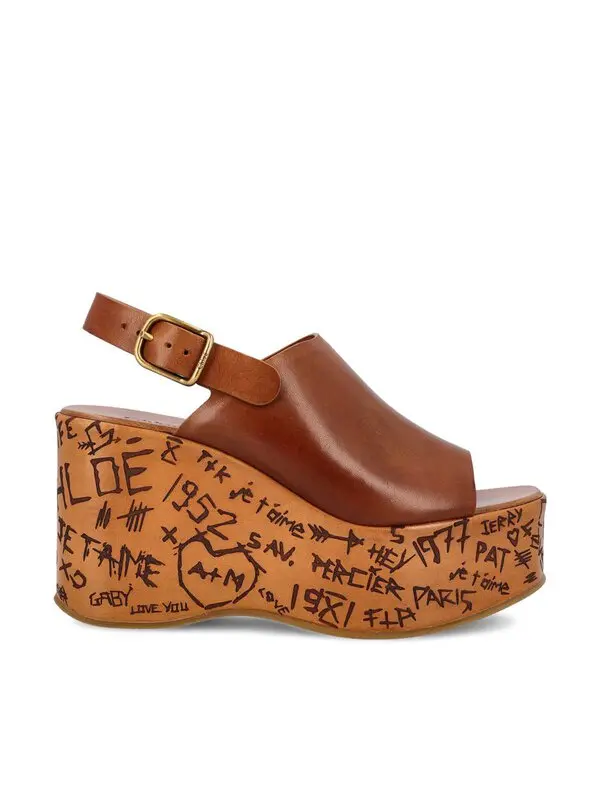 Chloé Platform Wedge Sandals - Ginger Brown