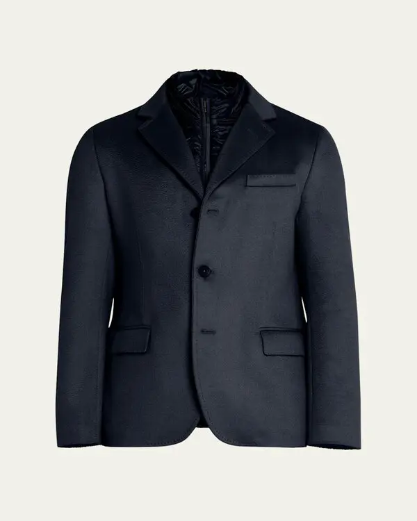 Herno Cashmere Blazer With Removable Wind Guard Blue Editorialist - Main Image