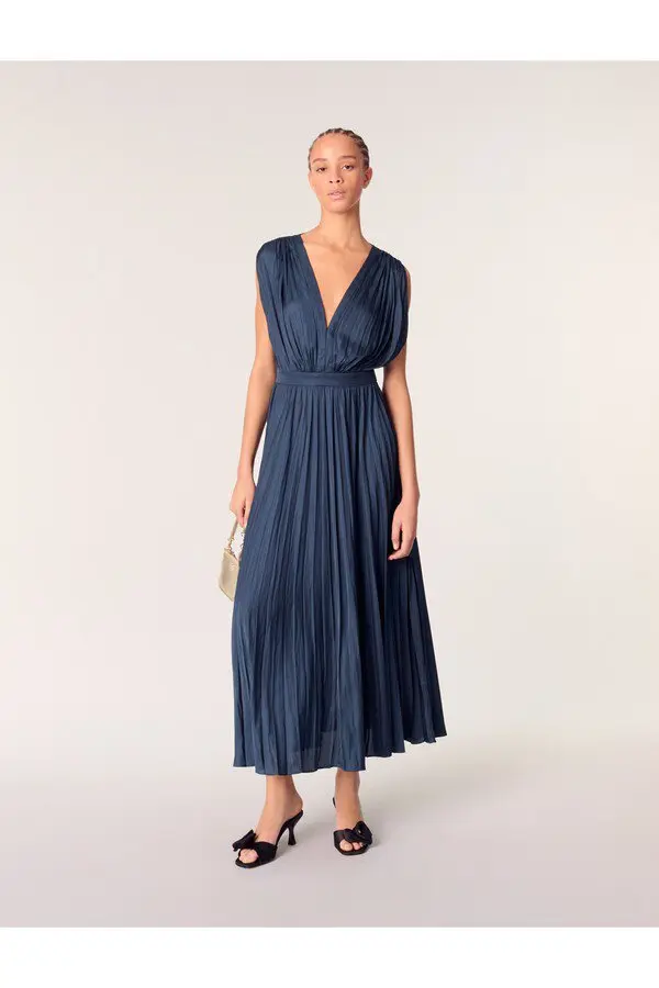 Maje Pleated Maxi Dress - Black