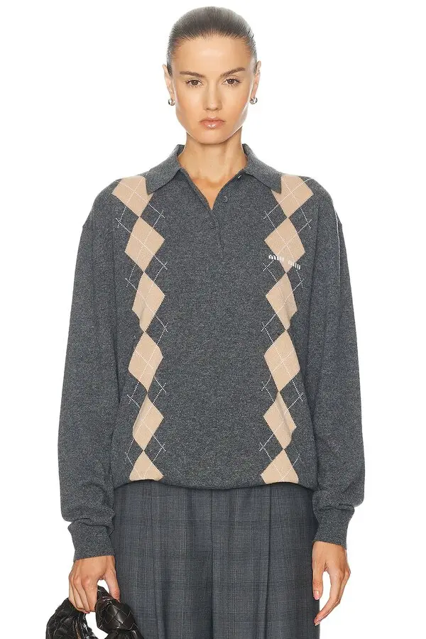 Miu Miu Argyle Cashmere Sweater - Slate
