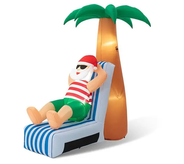 GLITZHOME 6ft Led Lighted Tropical Vacation San Ta Inflatable