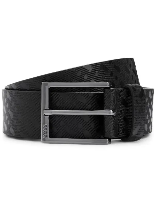 Hugo Boss Monogram Embossed Leather Belt - Black