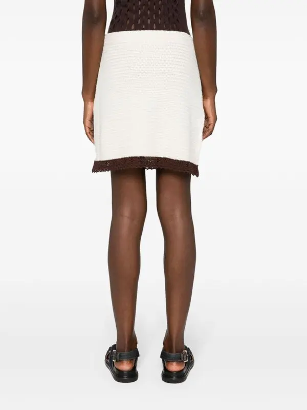 Miu Miu Logo-patch Crochet Miniskirt - Neutrals