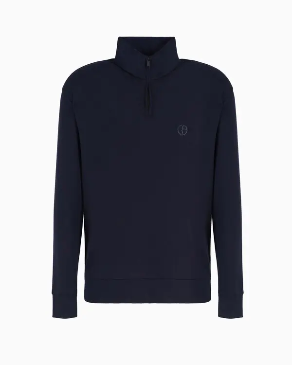 Giorgio Armani Virgin Wool Knit Mock-neck Sweatshirt - Navy_blue