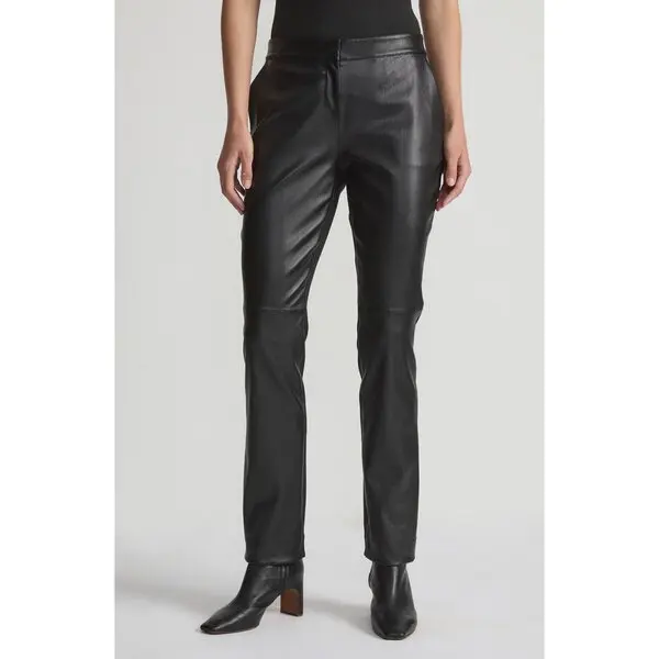 Lafayette 148 New York Leather & Stretch Knit Cigarette Pants