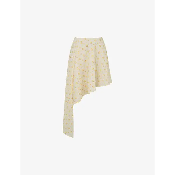 MISTRESS ROCKS Floral Asymmetric Hem Midi Skirt