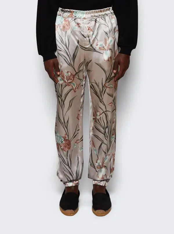 Saint Laurent Floral Satin Joggers - Grey