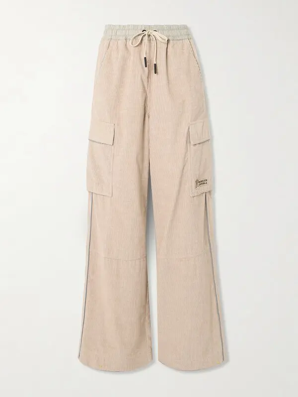 Moncler Shell-trimmed Wide-leg Corduroy Pants