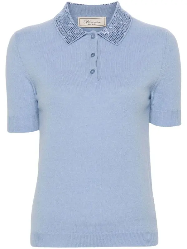 Blumarine Crystal-embellished Polo Top - Blue