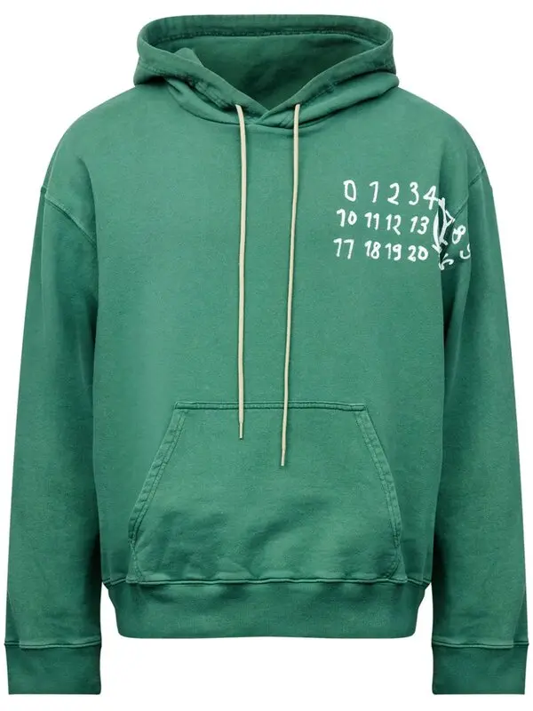MAISON MARGIELA Numbers-motif Cotton Hoodie - Green