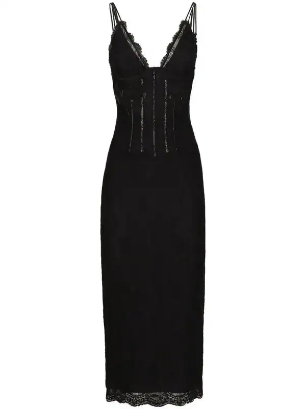 Dolce & Gabbana Lace Slip Midi Dress - Black | Editorialist