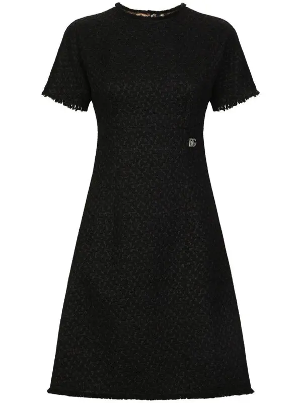 Dolce & Gabbana Appliqué-logo Bouclé Mini Dress - Black