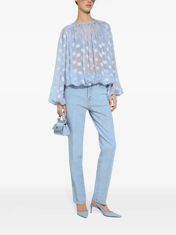 Dolce & Gabbana Monogram-jacquard Semi-sheer Blouse