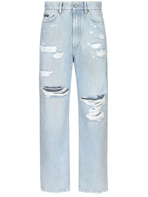 Dolce & Gabbana Distressed Straight-leg Jeans - Blue