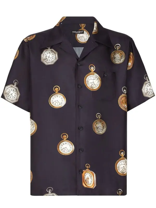 Dolce & Gabbana Clock-motif Silk Shirt - Blue