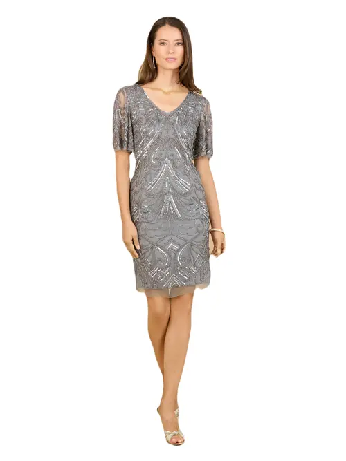 LARA NEW YORK Beaded Cocktail Dress - Smokegrey