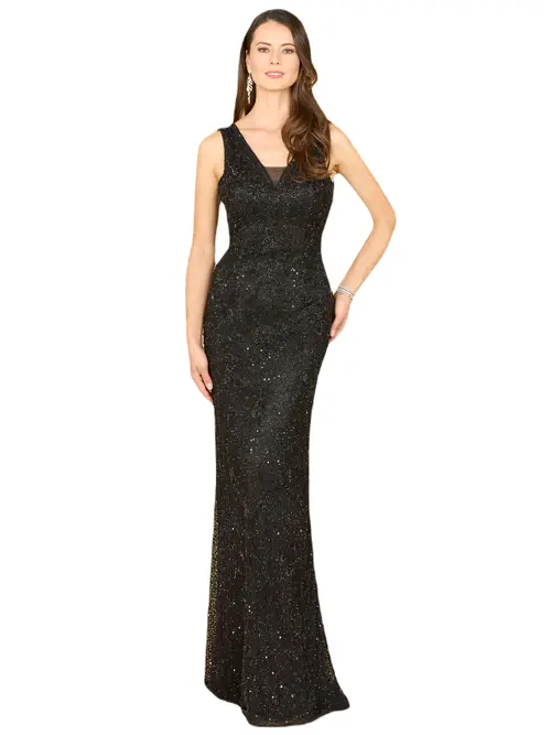 LARA NEW YORK Beaded Draped Cowl Back Dress