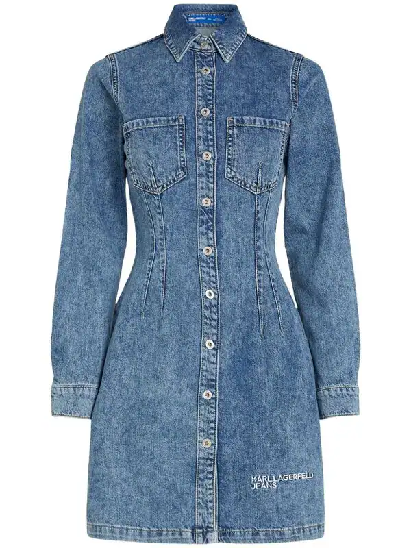 Logo-embroidered Denim Shirt Dress