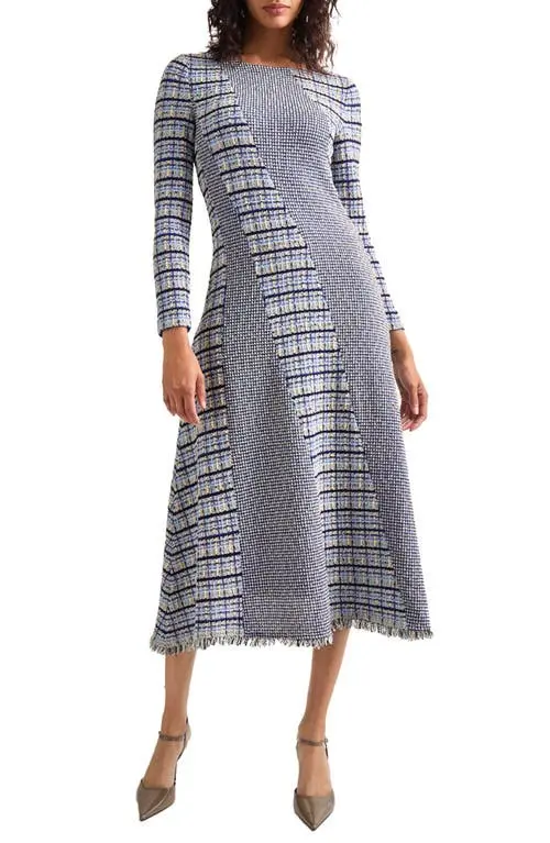 Misook Multistitch Long Sleeve Midi Dress - Starry Night Blue
