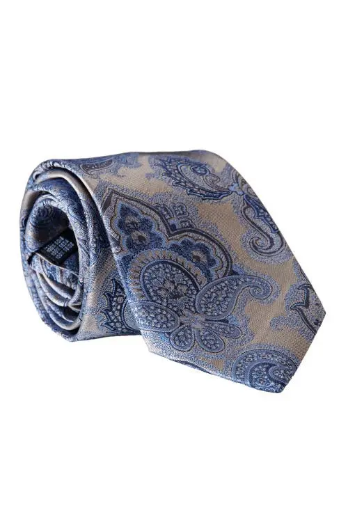 ELIZABETTA Cortina Extra Long Silk Jacquard Neck Tie - Warm Pewter