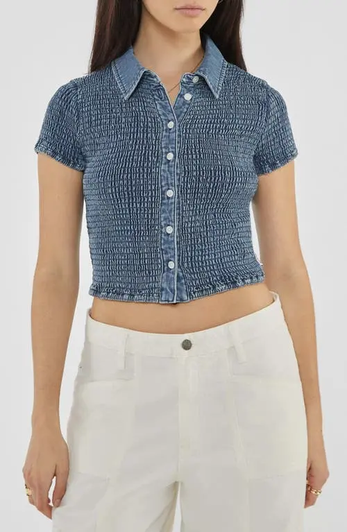 Guess Smocked Denim Button-up Shirt