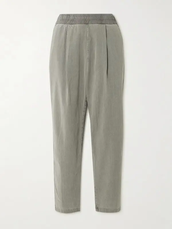 JAMES PERSE Pleated Stretch-denim Tapered Pants