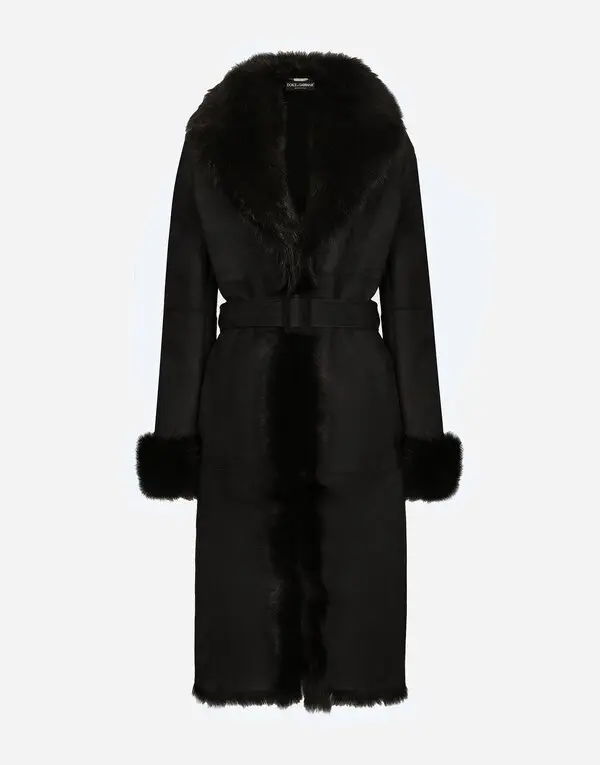 Dolce & Gabbana Shearling Coat With Belt - Black