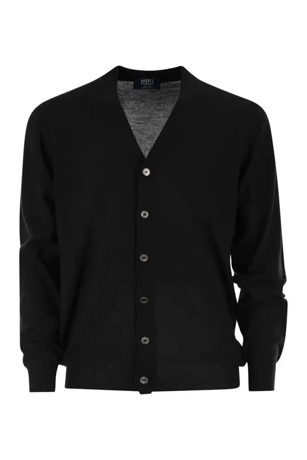 Fedeli Lightweight Virgin Wool Cardigan - Black