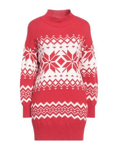 VICOLO Jacquard Knit Turtleneck Top - Red