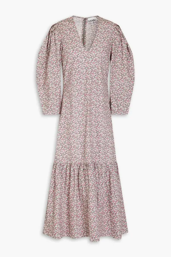 ganni printed cotton poplin dress GANNI Mixed Leopard Cotton Poplin V-neck Maxi Dress
