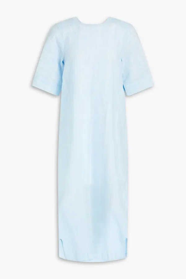 GANNI Striped Seersucker Midi Dress