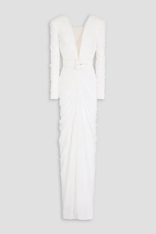RHEA COSTA Ruched Tulle Gown