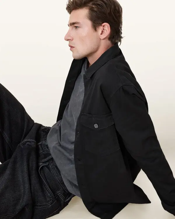 All Saints Spotter Slim Fit Overshirt - Black