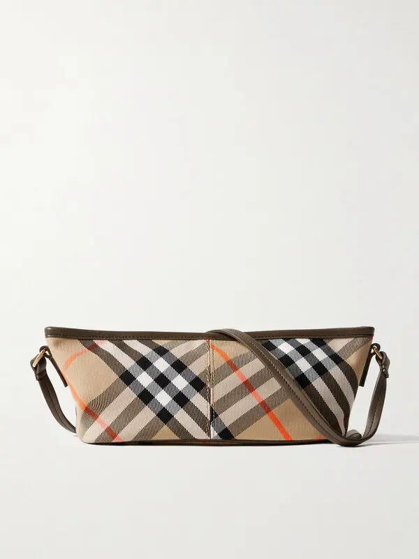 Burberry Leather-trimmed Checked Cotton-twill Shoulder Bag - Neutrals