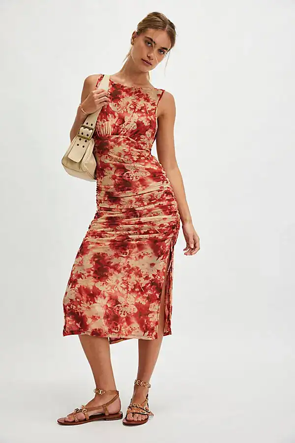 Free People Take Me Away Midi Dress In Rust Combo - 66% Off | Editorialist