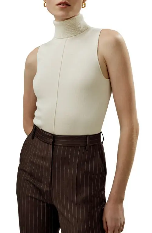 Lilysilk Silk Knitted Turtleneck Sleeveless Top - White