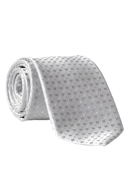 ELIZABETTA Barbera Extra Long Silk Jacquard Neck Tie - Silver