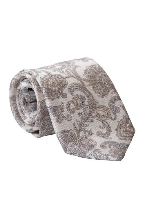 ELIZABETTA Novara Extra Long Printed Neck Tie - Ivory