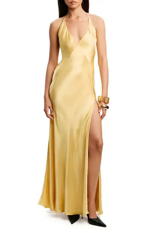Yve Satin Halter Dress - Tuscan Yellow